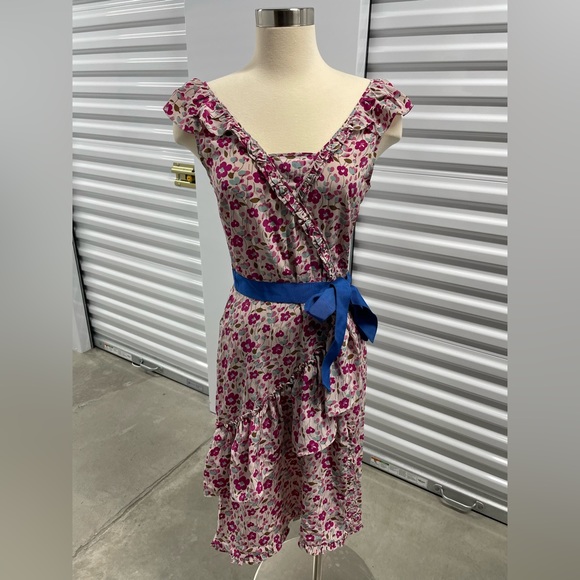 Marc Jacobs | Dresses | Marc Jacobs Silk Floral Ruffle Belted Dress 6 ...